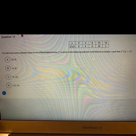 please help the table above gives selected values for the differentiable function f in which of