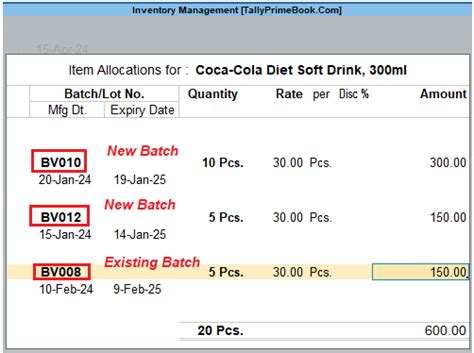 Manage Inventory Batch Wise In Tallyprime Tallyprime Book Tutorial