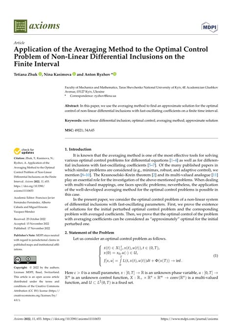 pdf application of the averaging method to the optimal control problem of non linear