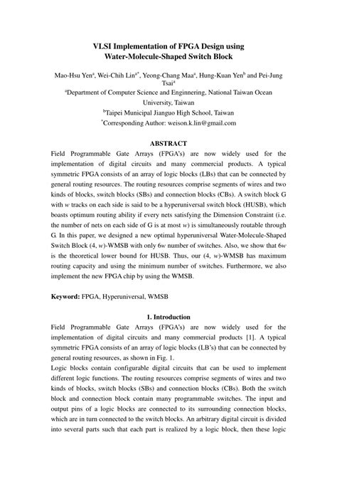 pdf vlsi implementation of fpga design using water molecule shaped switch block