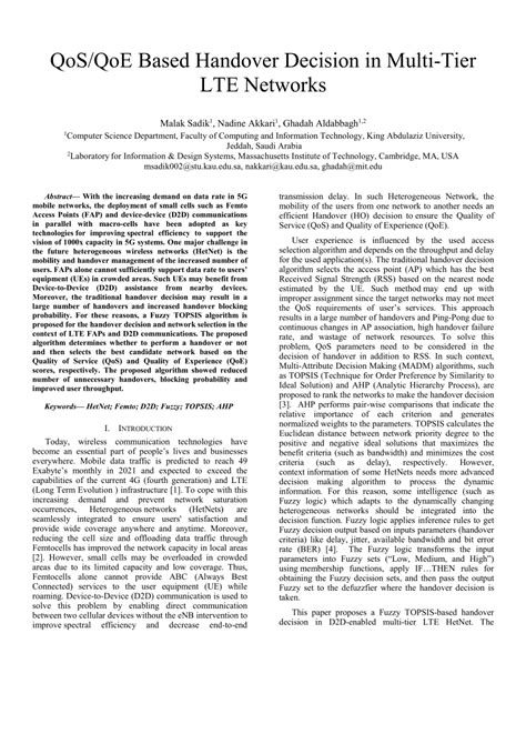 pdf qos qoe based handover decision in multi tier lte networks