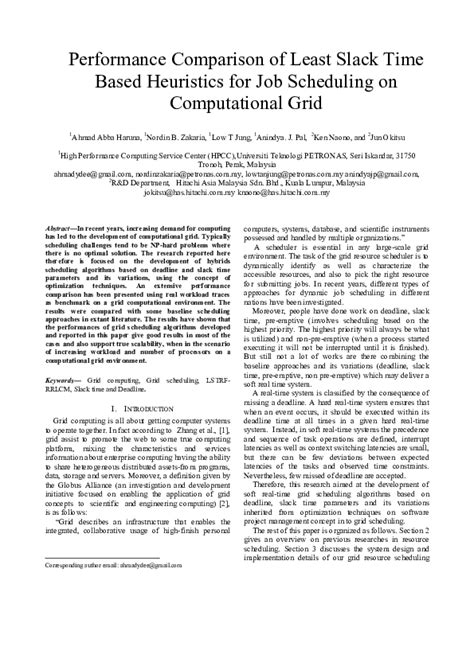 pdf performance comparison of least slack time based heuristics for job scheduling on
