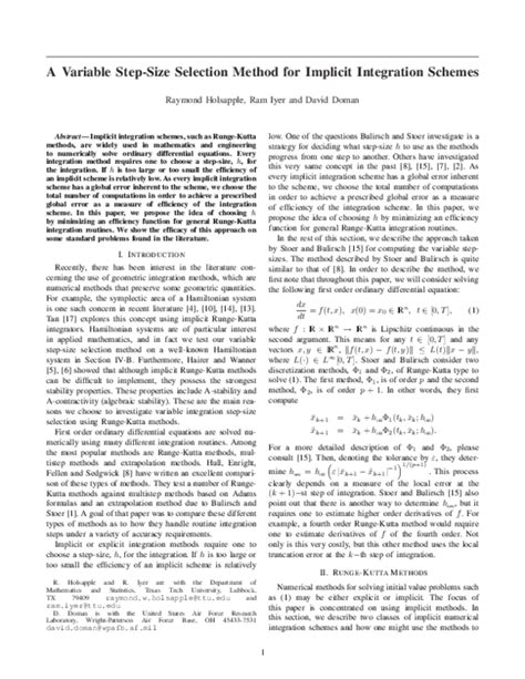 pdf a variable step size selection method for implicit integration schemes zeus olympus
