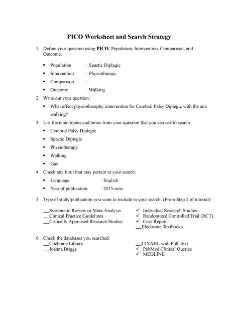 PICO Worksheet Research Methodology UI Studocu