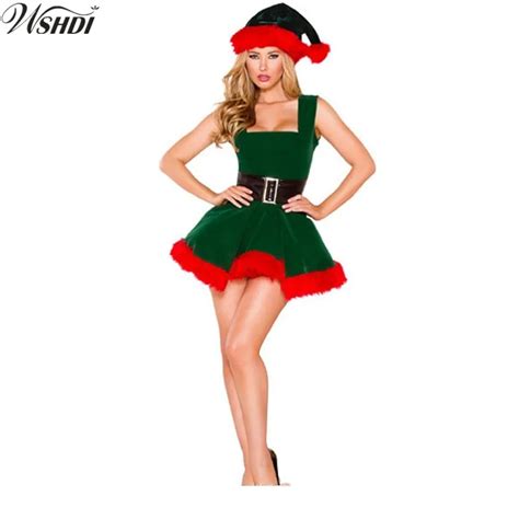 Women Christmas Costume Sexy Green Santa Claus Uniform For Adults Xmas Costumes Holiday Female