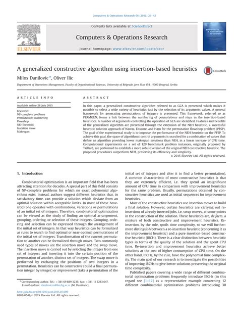 pdf a generalized constructive algorithm using insertion based heuristics