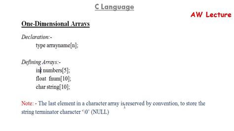 7 array in c language one dimensional array youtube