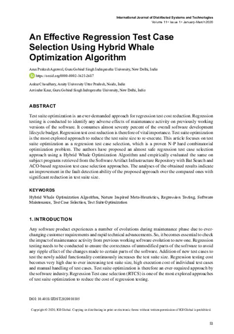 pdf an effective regression test case selection using hybrid whale optimization algorithm
