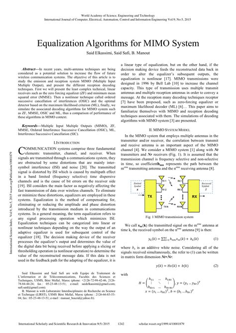 pdf equalization algorithms for mimo system