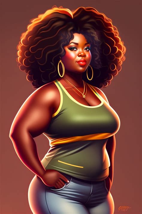 Lexica Plus Size Black Woman Cartoon Stylish Casual Clothing Natural Curly Hair Full Length