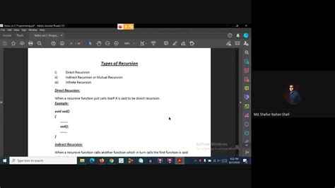 types of recursion in c direct recursion indirect mutual recursion infinite recursion