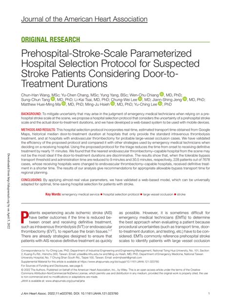 pdf prehospital‐stroke‐scale parameterized hospital selection protocol for suspected stroke