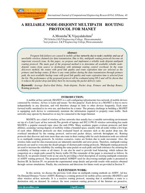 a reliable node disjoint multipath routing protocol for manet pdf routing wireless ad hoc