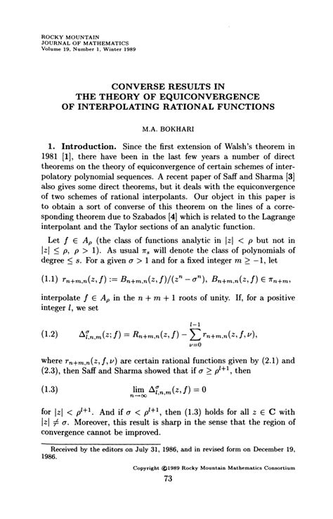 pdf converse results in the theory of equiconvergence of interpolating rational functions