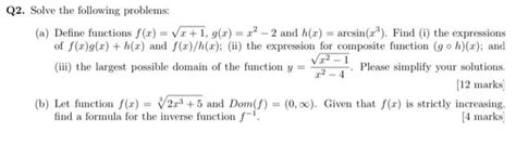 solved 2 solve the following problems a define functions