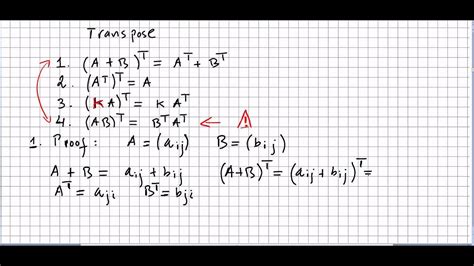 linear algebra 63 properties of matrix transpose proofs youtube