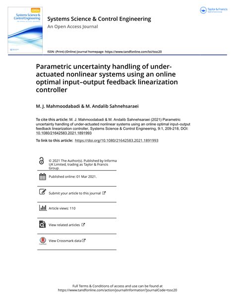 PDF Parametric Uncertainty Handling Of Under Actuated Nonlinear