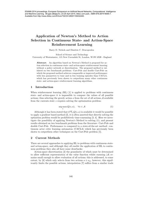 pdf application of newton s method to action selection in continuous state and action space