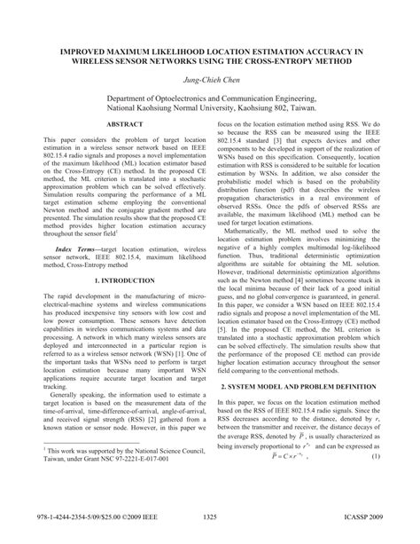 pdf improved maximum likelihood location estimation accuracy in wireless sensor networks using