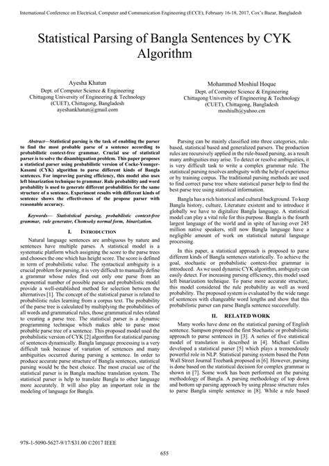 pdf statistical parsing of bangla sentences by cyk algorithm