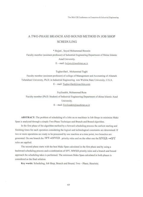 pdf a two phase branch and bound method in job shop scheduling