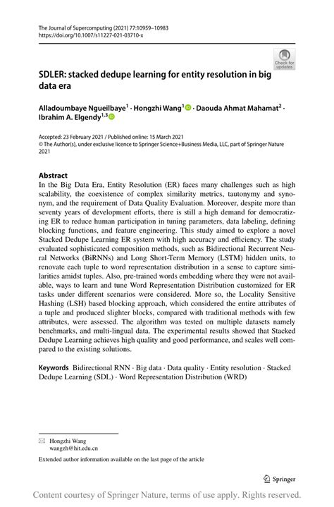 sdler stacked dedupe learning for entity resolution in big data era request pdf
