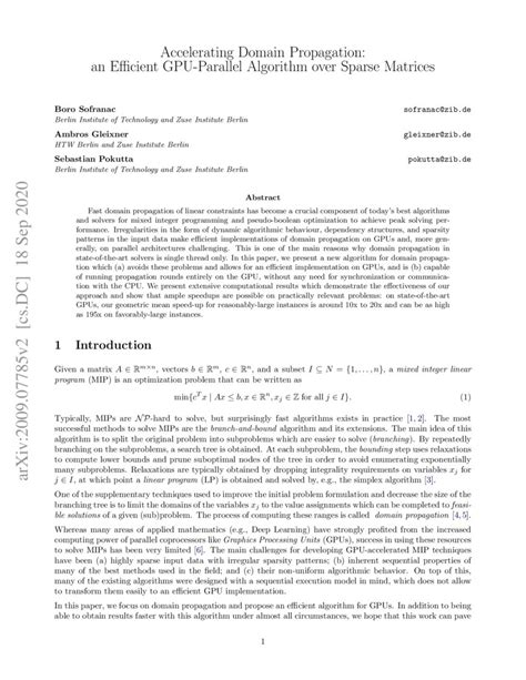 accelerating domain propagation an efficient gpu parallel algorithm over sparse matrices deepai