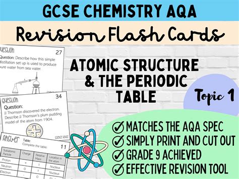Chemistry Revision Flash Cards GCSE AQA Science 9 1 Topic 1 Atomic