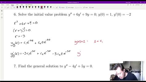 initial value solution homogeneous 2nd order differential eq characteristic equation repeated