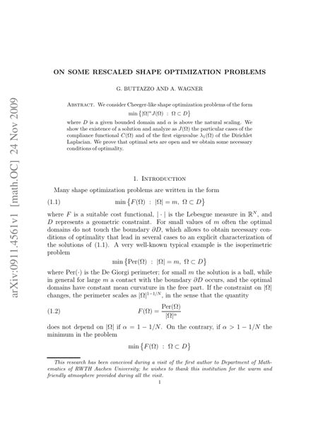 pdf on some rescaled shape optimization problems