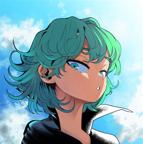 Clauschristmas Tatsumaki One Punch Man Highres 1girl Blue Sky Cloud Green Eyes Green