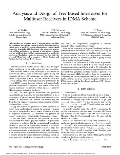 pdf analysis and design of tree based interleaver for multiuser receivers in idma scheme