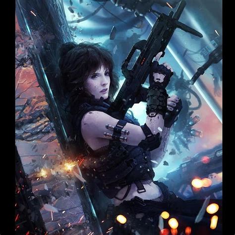Hardcore Girl Digital Art Beauty Action Fantasy Pretty Weapon Fire Female Hd Wallpaper