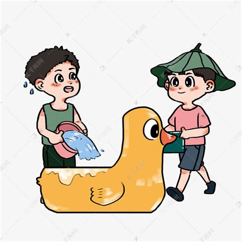 夏季解暑日常冲凉泡澡的男孩子们素材图片免费下载 千库网