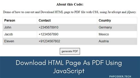 download html page as pdf using javascript phpcoder tech