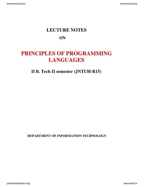principles of programming languages 1 unit 1 lecture notes on principles of programming