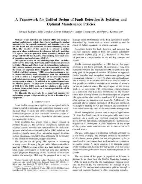 pdf a framework for unified design of fault detection and isolation and optimal maintenance