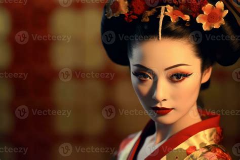 Beautiful Japanese Geisha Woman In Traditional Floral Clothing Generative Ai 31547588 Stock