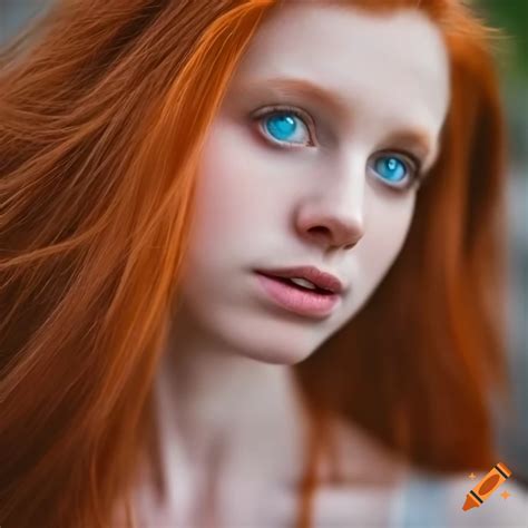 Highly Detailed Portrait Of A Beautiful Blue Eyed Redhead Young Woman