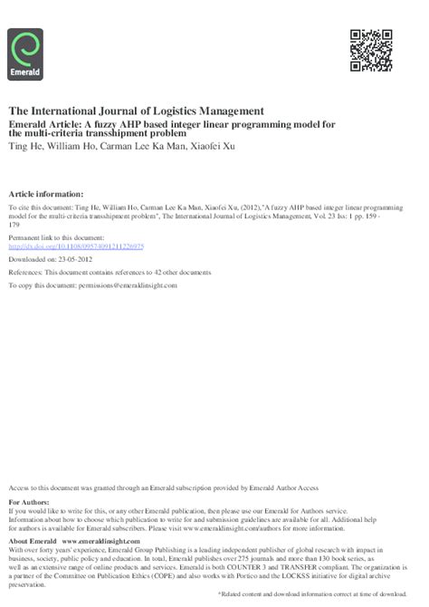 pdf a fuzzy ahp based integer linear programming model for the multi criteria transshipment