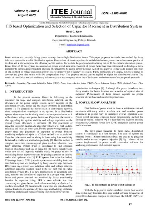 pdf fis based optimization and selection of capacitor placement in distribution system hetal