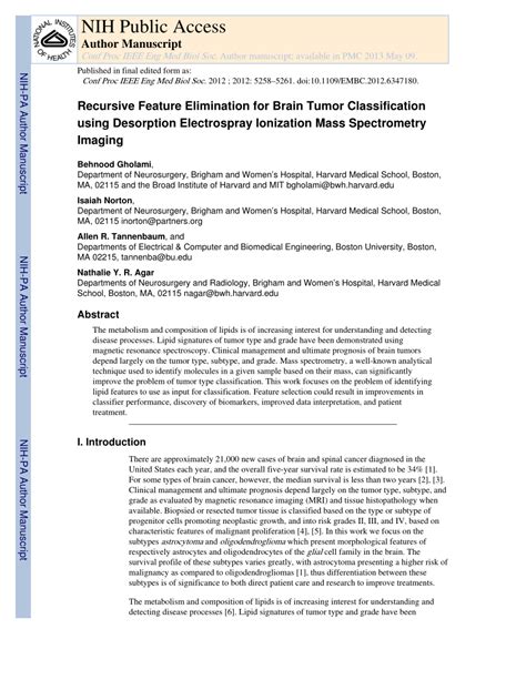 pdf recursive feature elimination for brain tumor classification using desorption electrospray