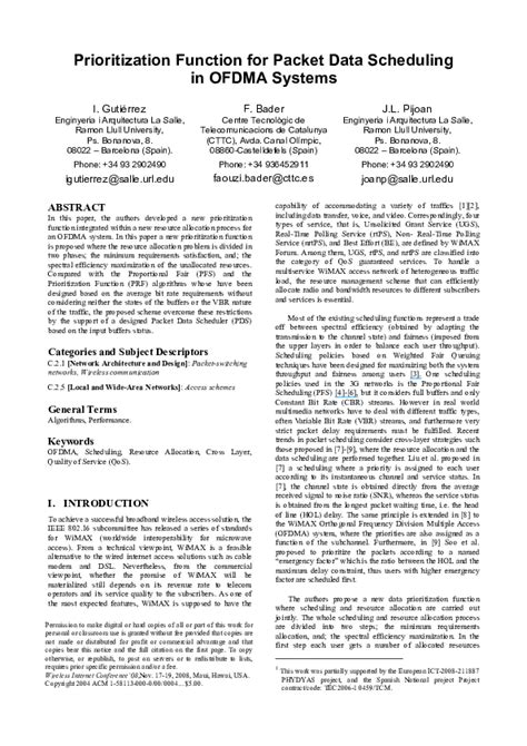 pdf prioritization function for packet data scheduling in ofdma systems joan pijoan and