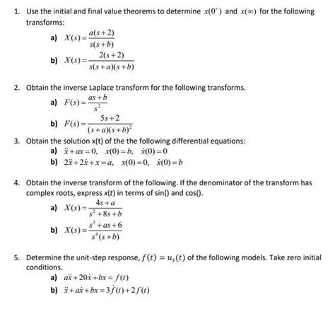 solved 1 use the initial and final value theorems to