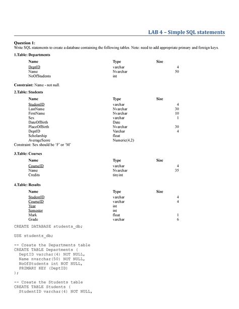 LAB4 DBI202 Của AnhTM LAB 4 Simple SQL statements Question 1