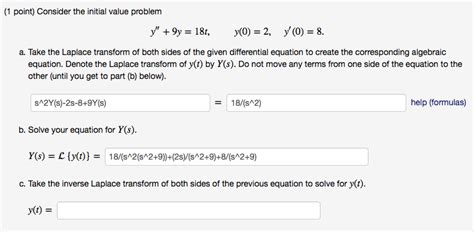 solved 1 point consider the initial value problem y 9y