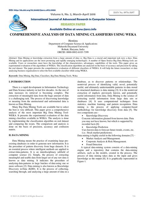pdf comprehensive analysis of data mining classifiers using weka