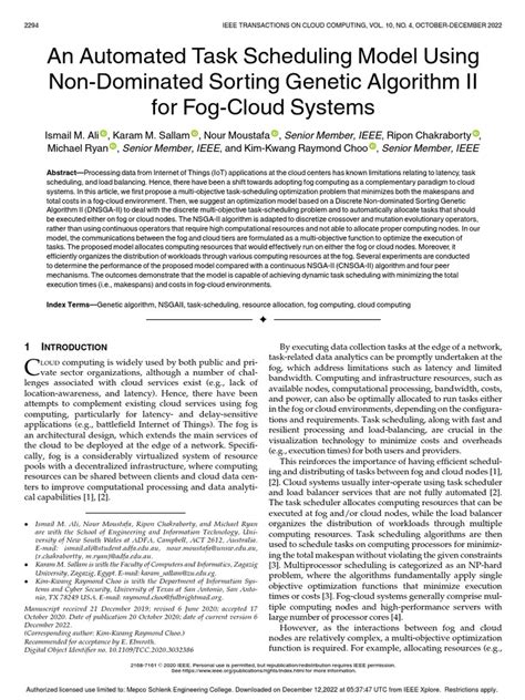 an automated task scheduling model using non dominated sorting genetic algorithm ii for fog