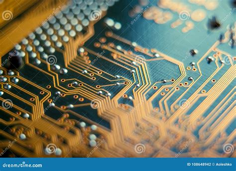 Electronic Board With Semiconductor Elements Closeup Concept Of The