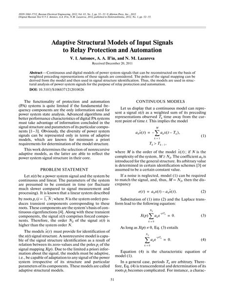 pdf adaptive structural models of input signals to relay protection and automation